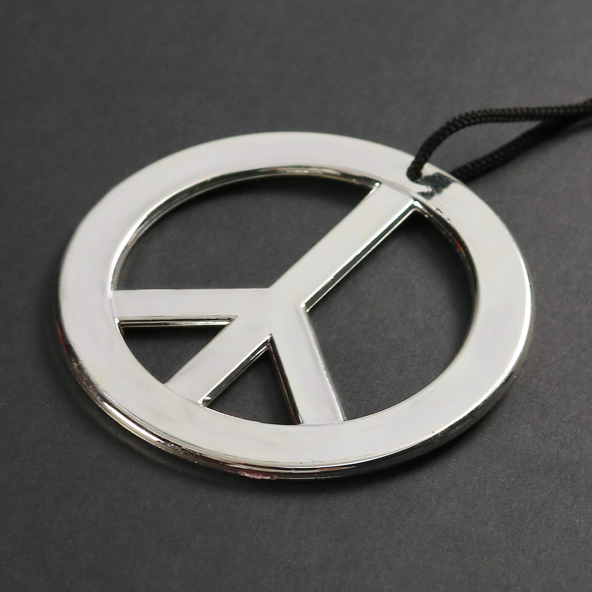 Skeleteen Silver Peace Sign Pendant - 1960s 1970s Hippie Party Accessories Necklace - 1 Piece