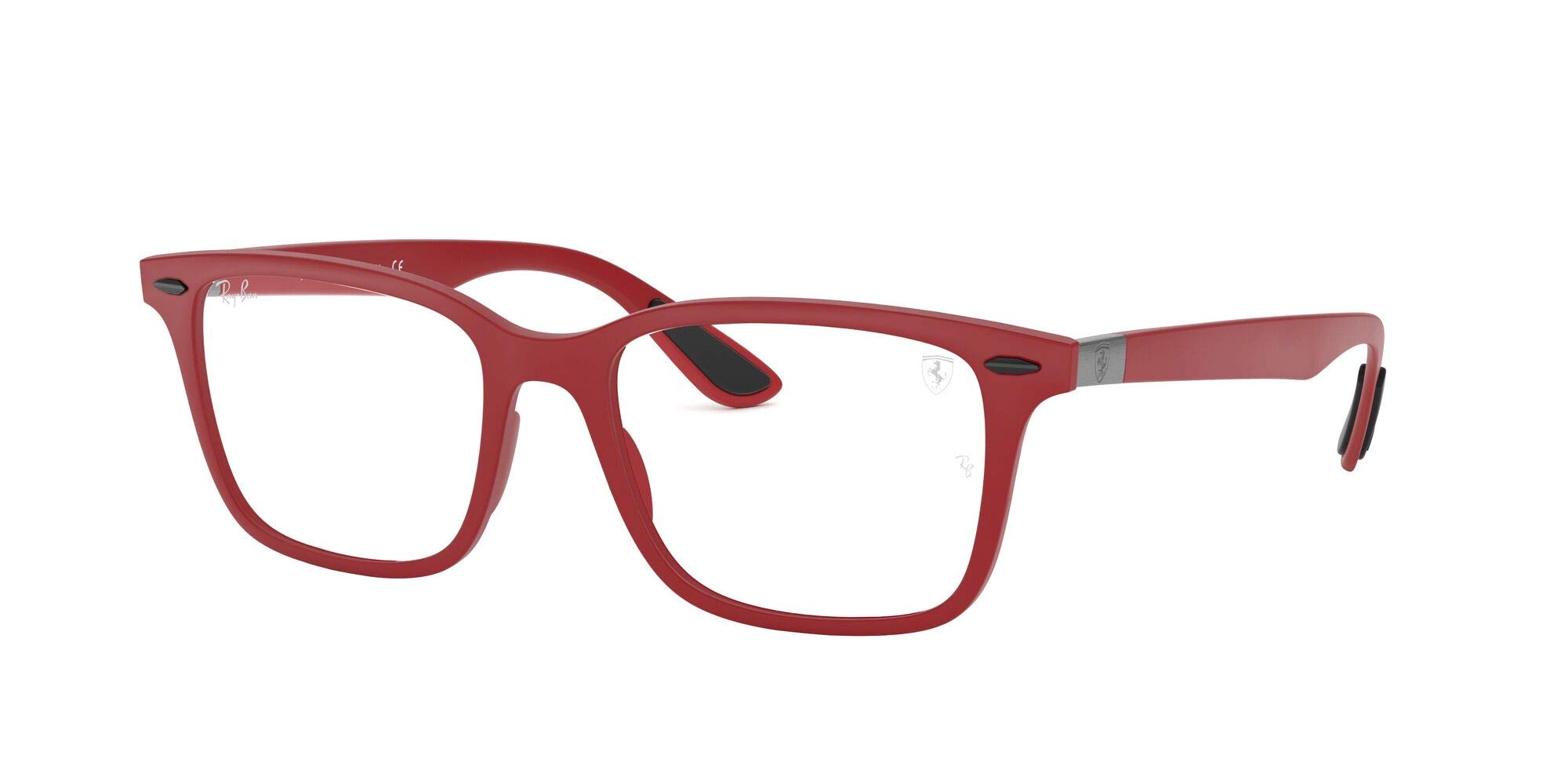 Ray-Ban RX7144M Scuderia Ferrari Collection Square Prescription Eyeglass Frames, Matte Red/Demo Lens, 53 mm
