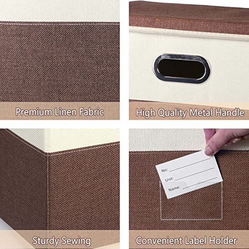SZSJA Fabric Bins with Lids Linen Storage Boxes with Lids, Collapsible Storage Cubes 3 Pack Stackable Closet Storage Bins, Foldable Cloth Organizer Containers for Bedroom Storage