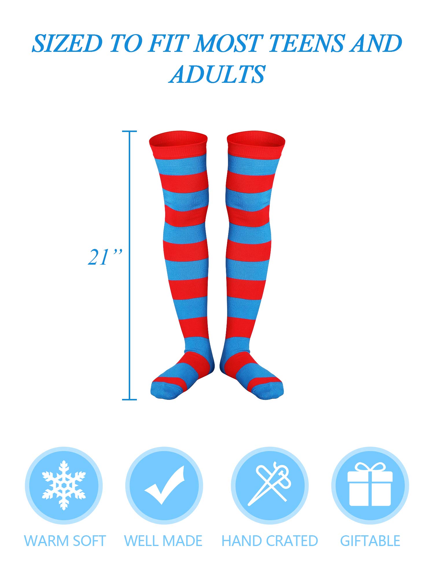 SATINIOR 3 Pairs Blue and Red Striped Long Knee Thigh High Striped Socks Tight for Women