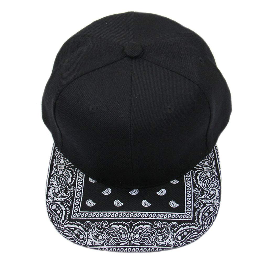 RW Bandana Print Flat Bill Snapback Cap (Black)