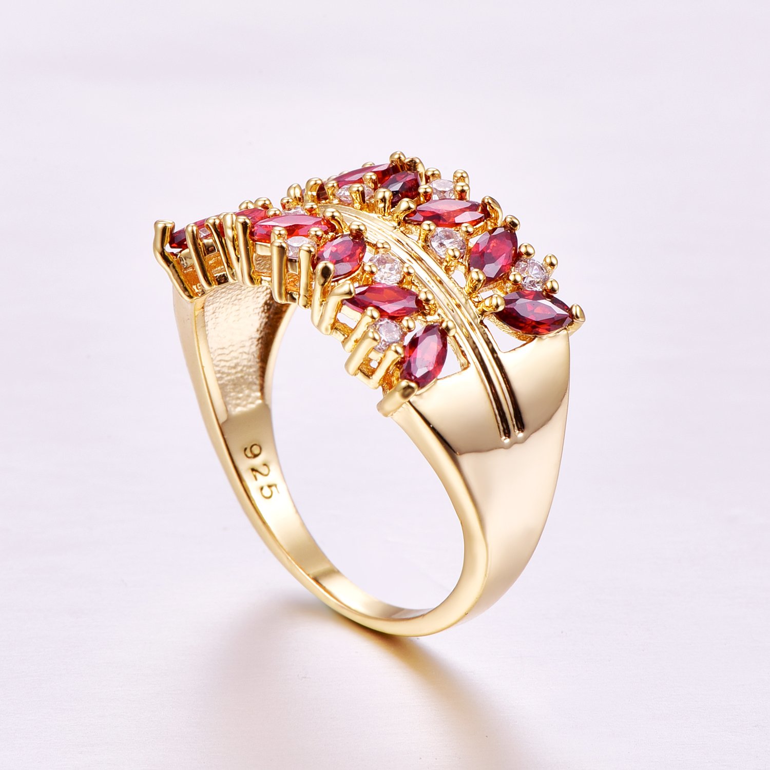 Psiroy Yellow Gold Plated Created Garnet Dainty Stacking Engagement Ring Band Size 8