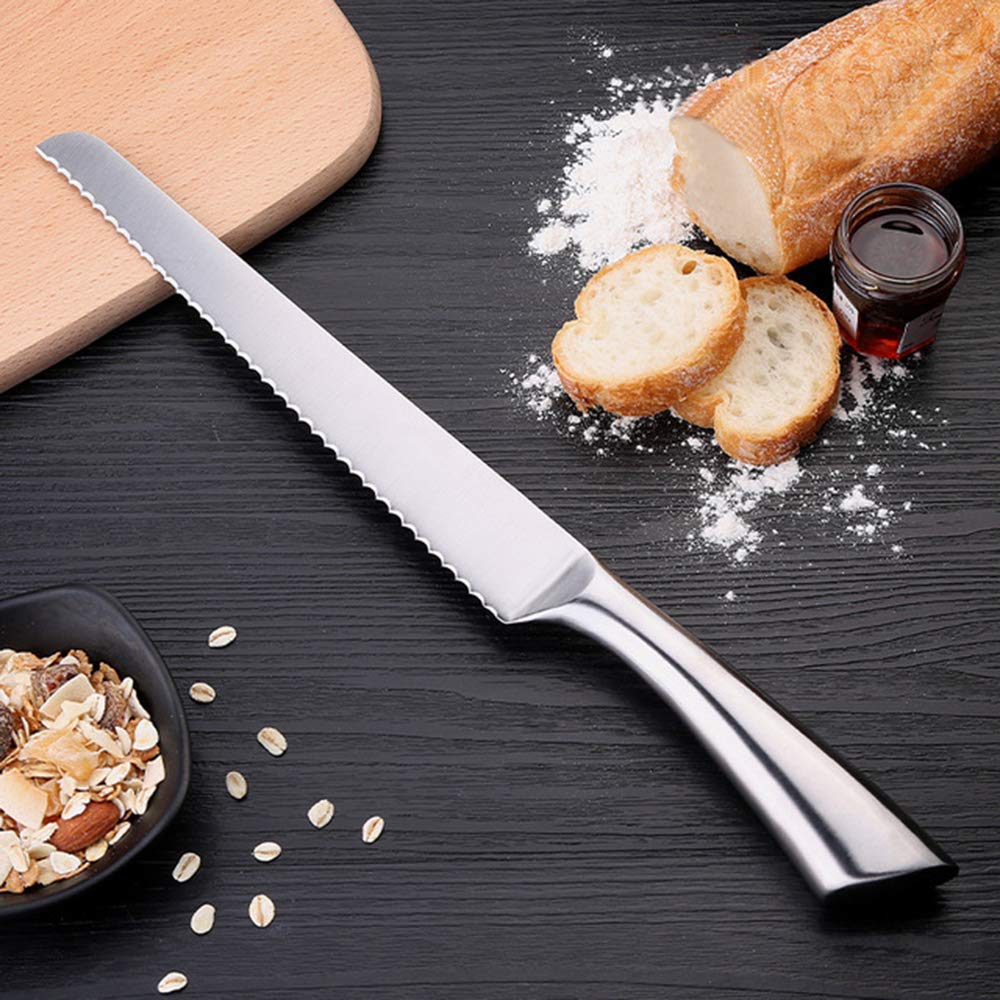 TOONEV 8 Inch Wavy Edge Wide Bread Knife Stainless Steel Kitchen Bread knife for Thick Loaves Serrated Bread Knife for Slicing Bread Bagels Cake