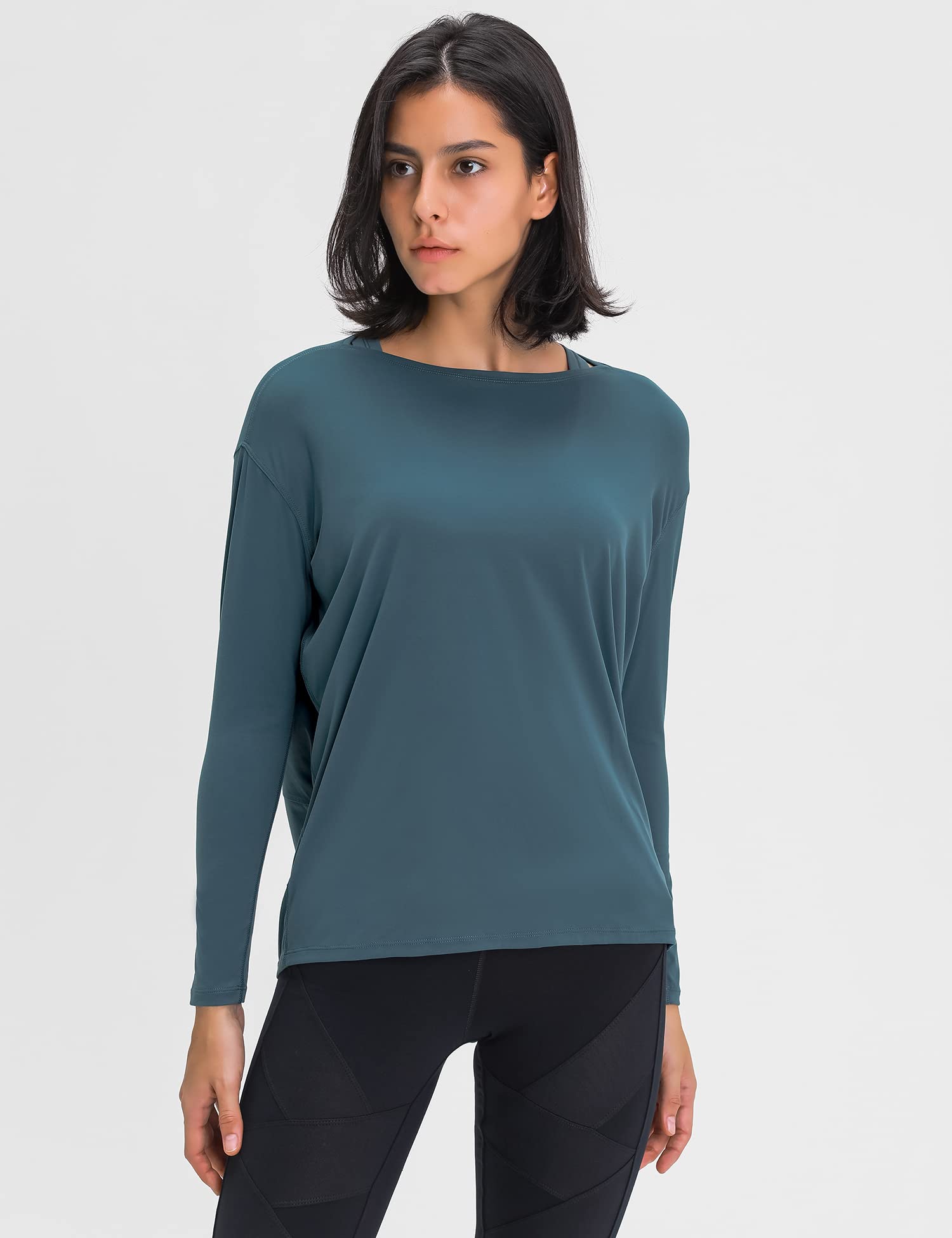 YQBFIT Loose Workout Shirts for Women Long Sleeve Yoga Shirt Running Pullover Womens