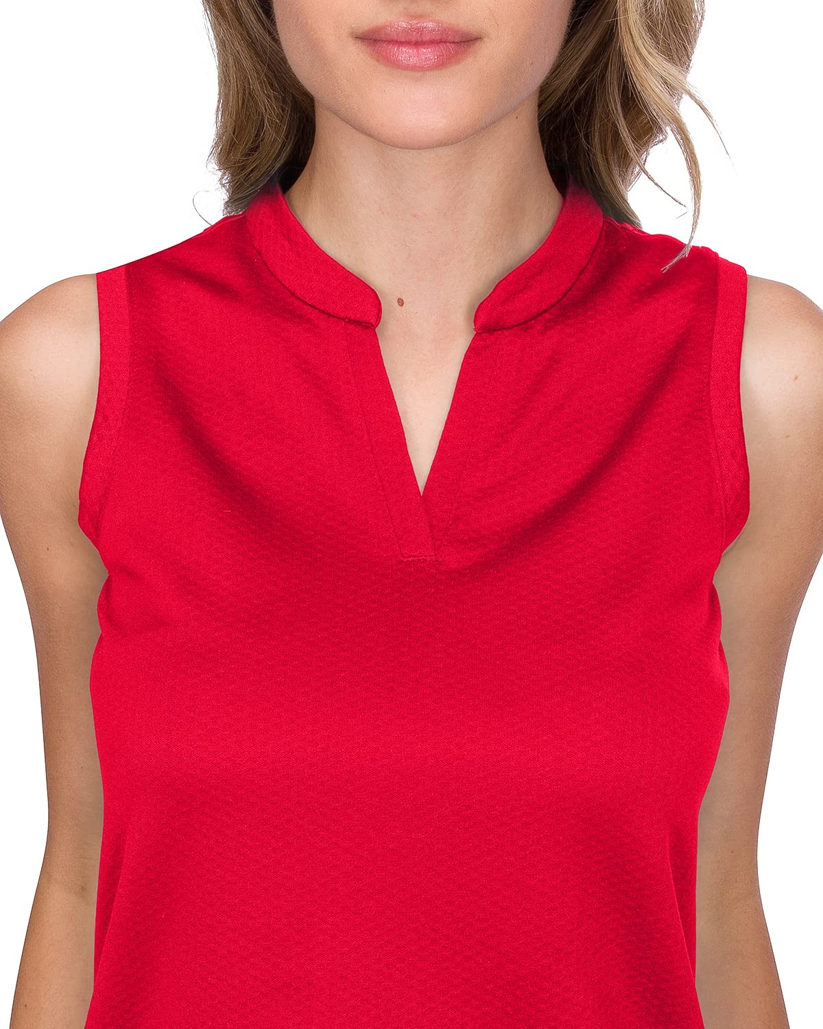 Three Sixty Six Womens Quick Dry Polo Shirt - Sleeveless and Collarless Golf Shirts w/ 4-Way Stretch Fabric and UV Protection Cherry Red