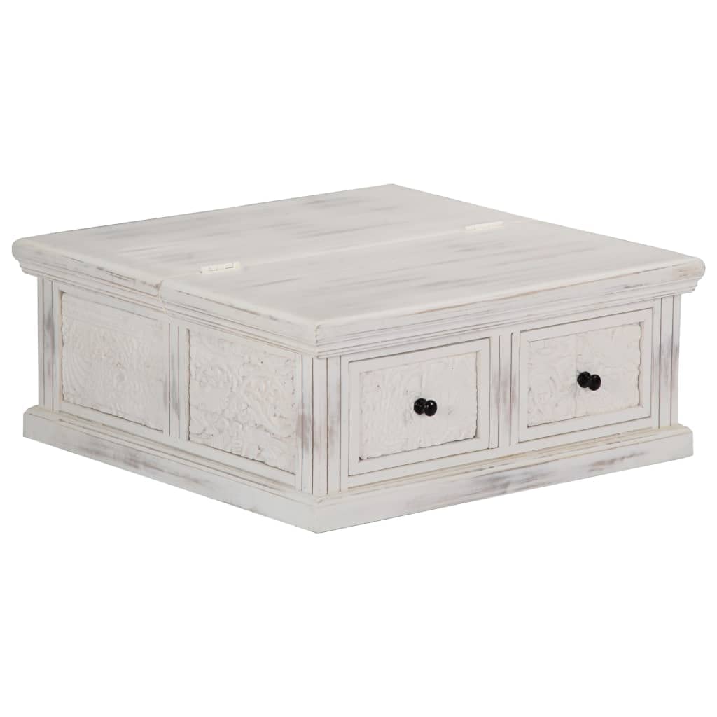 QJBSAVVA Coffee Table White 27.6"x27.6"x11.8" Solid Mango Wood,Entrance Table Tray Tables Center Table Low Table Suitable for Meeting Rooms, Reception Rooms, Offices