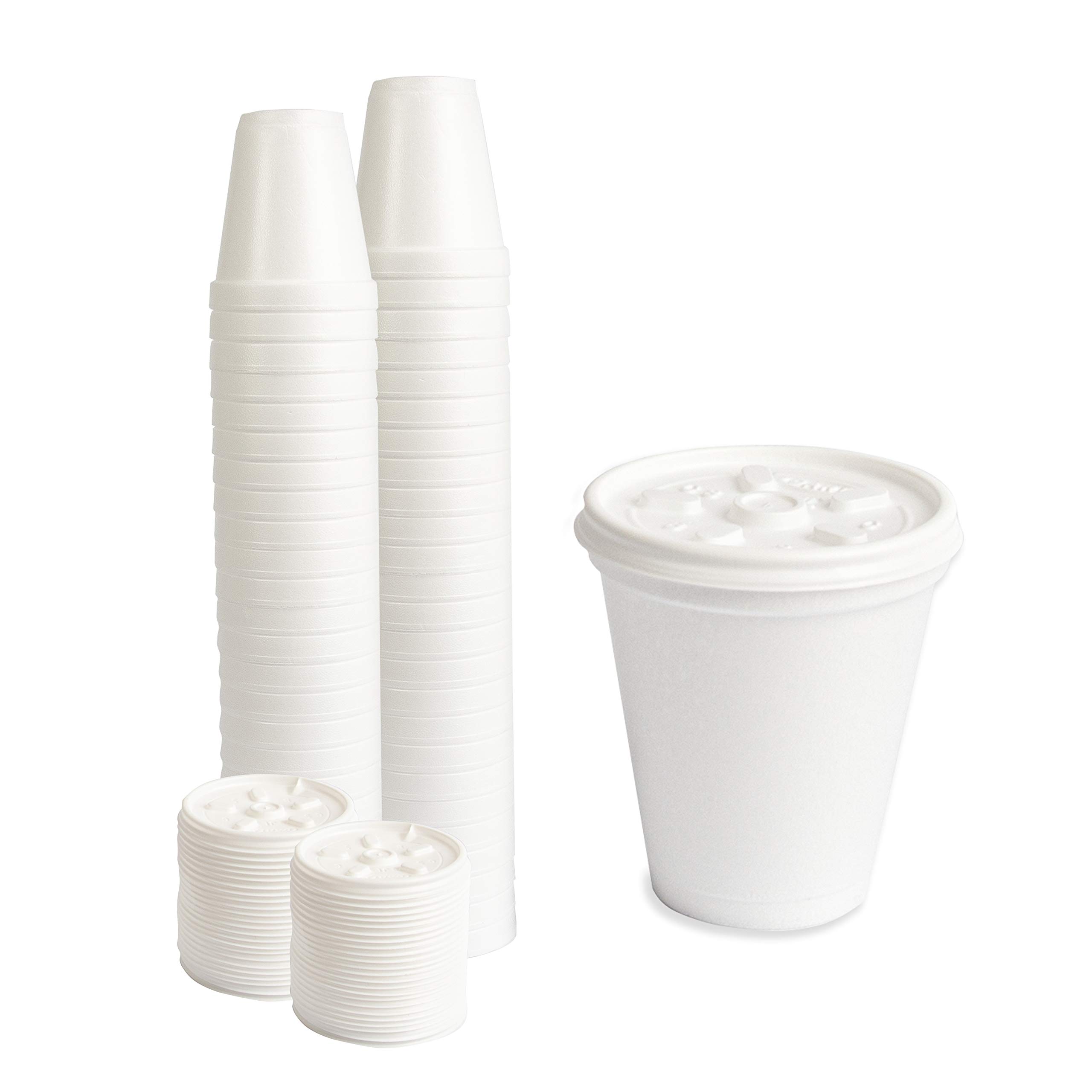 Upper Midland Products 6 Oz Styrofoam Cups With Lids, Mini Styrofoam Cups, Insulated For Hot And Cold, 50 Pk