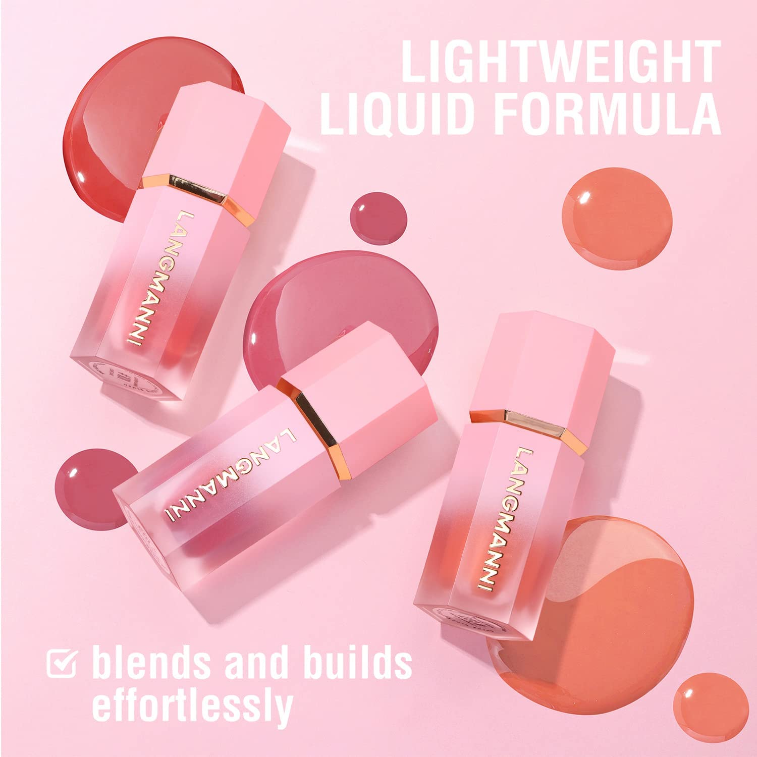 TOSOUATOP Liquid Blush, Soft Cream Blush Makeup with Cushion Applicator for cheeks, Natural Glossy, Improve Complexion, Long-Wearing, Blush Makeup for Face, Eyes and Lips, 01#Lucky Pink