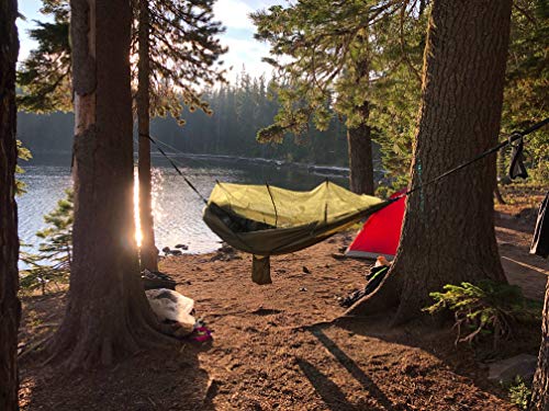 Single & Double Camping Hammock with Net Mosquito/Bug | Included Tree Straps and Carabiners, Parachute Nylon | Easy Assembly, Lightweight, Portable | Indoor Outdoor Backpacking - Full Size, Sky Green