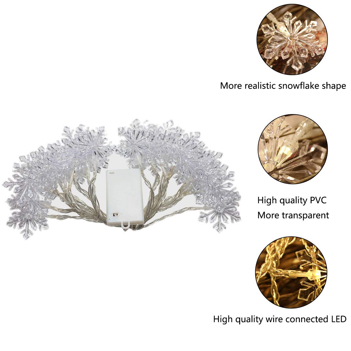 Top Space 20 LED 13.5Ft Snowflake String Lights,Fairy Lights for Bedroom,Home,Party,Wedding,Garden,Christmas Lights Outdoor Decoration,Warm White (20 Led, Snow-Warm White)