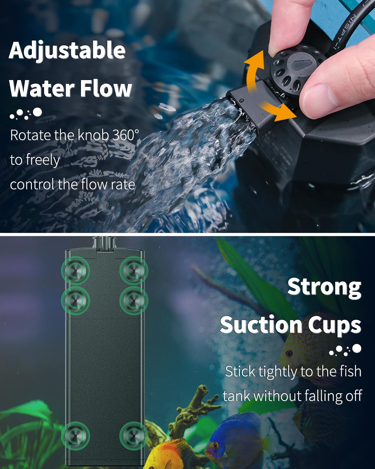 Pawfly Internal Aquarium Filter Adjustable Submersible Power Filter with Water Pump Quiet Biochemical Sponge Multifunctional Filter for Fish Tank