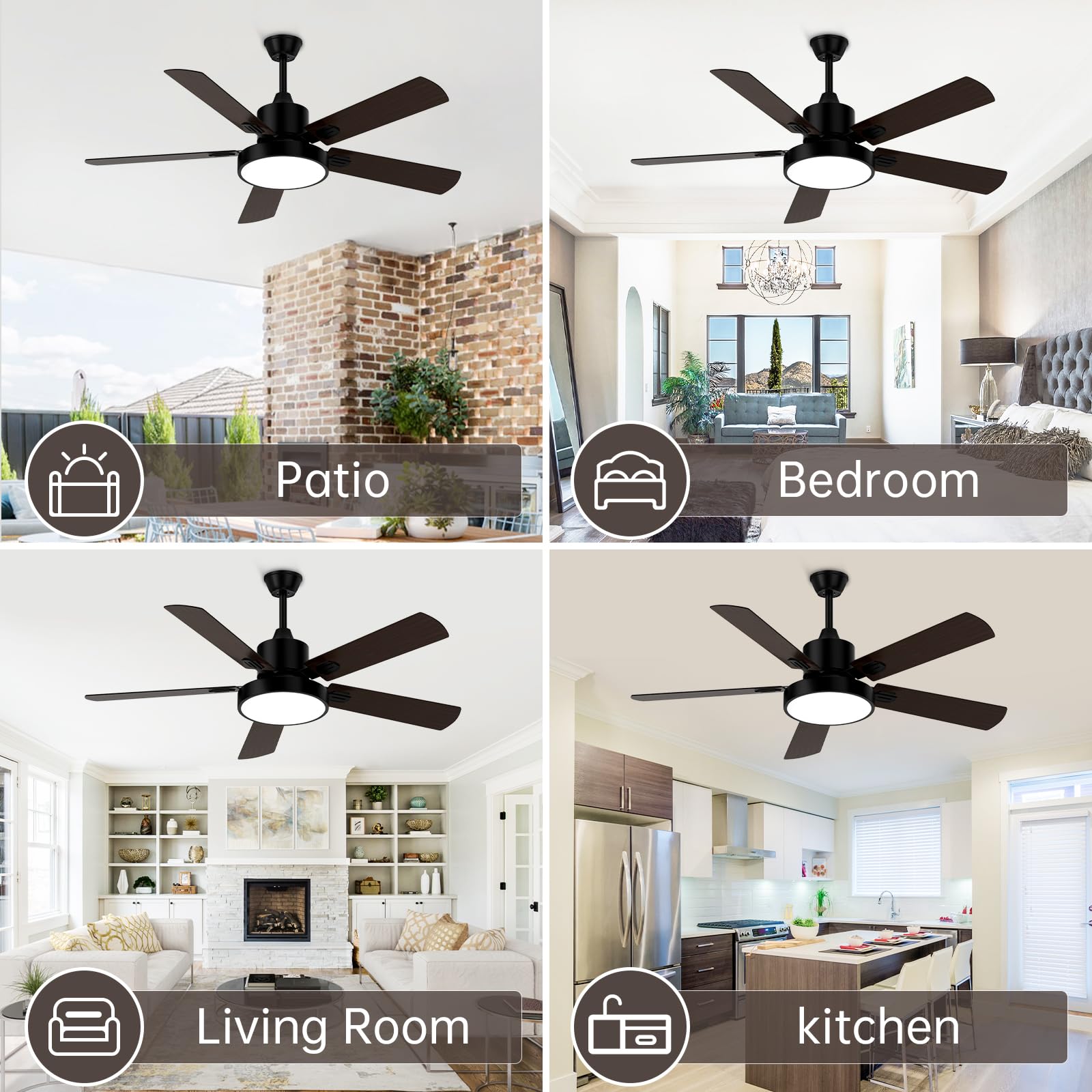 Obabala Ceiling Fans with Lights and Remote, Outdoor/Indoor Black Fan with Lights for Patio Bedroom Living Room,52 Inch