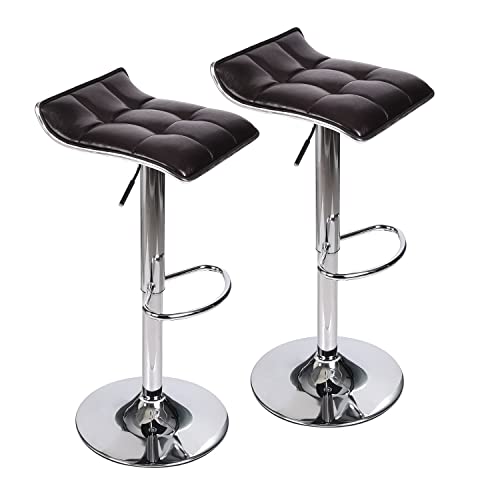 Puluomis Set of 2, Adjustable Swivel Gas Lift Barstools, PU Leather with Chrome Base, Brown