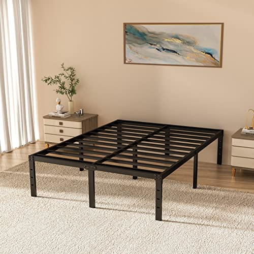 QKOKSY 18 Inch Queen Platform Bed Frame No Box Spring Needed, Heavy Duty Metal Bed Frame Queen Size, Easy Assembly, Noise Free, Black