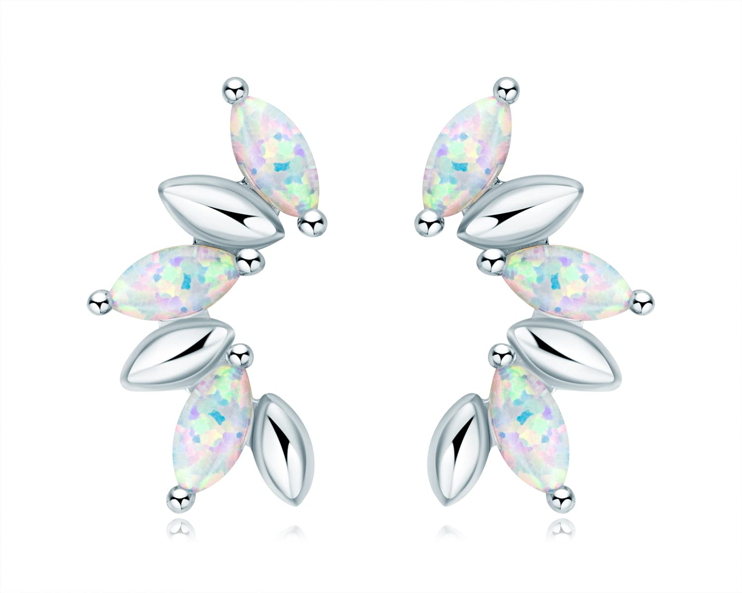Sterling Silver Opal Stud Earrings for Women, Hypoallergenic Marquise Cut Birthstone Birthday Gift Fine Jewelry for Her Mothers Day