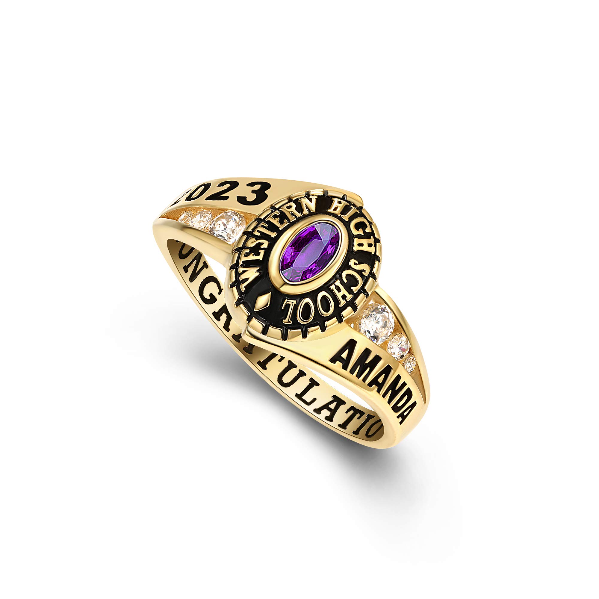 PJM Women’s High School Class Ring – Customized & Personalized Sterling Silver or 10kt Gold – Pageantry Collection – 6 Custom Features – Keepsake Box Included –