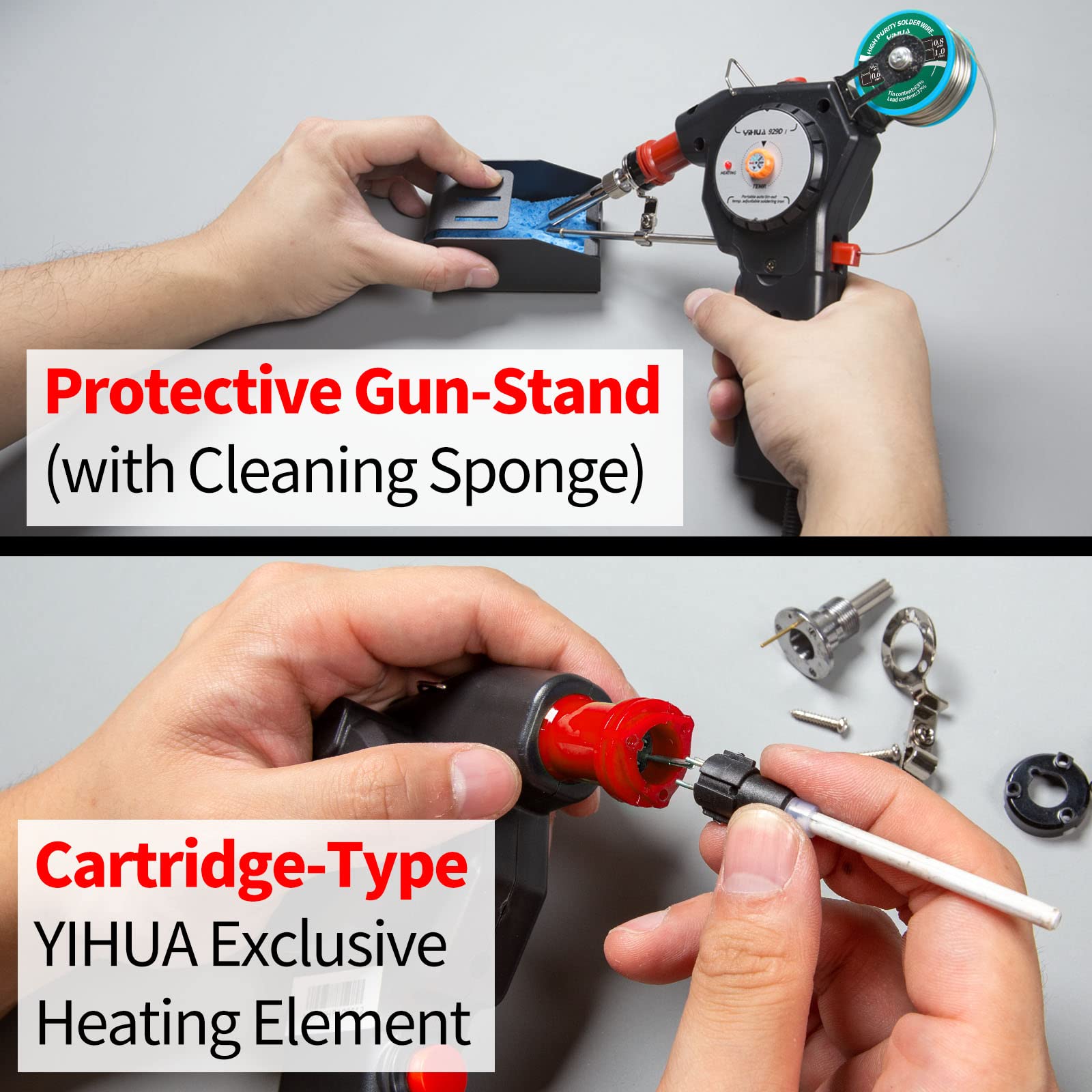 YIHUA 929D-I Motorized Automatic Feed Soldering Gun with Variable Precise Temp (392-842°F), On-off Switch, Temp Adjustment Dial for Single-Handed soldering work, Wire Splicing, Wire-to-switch