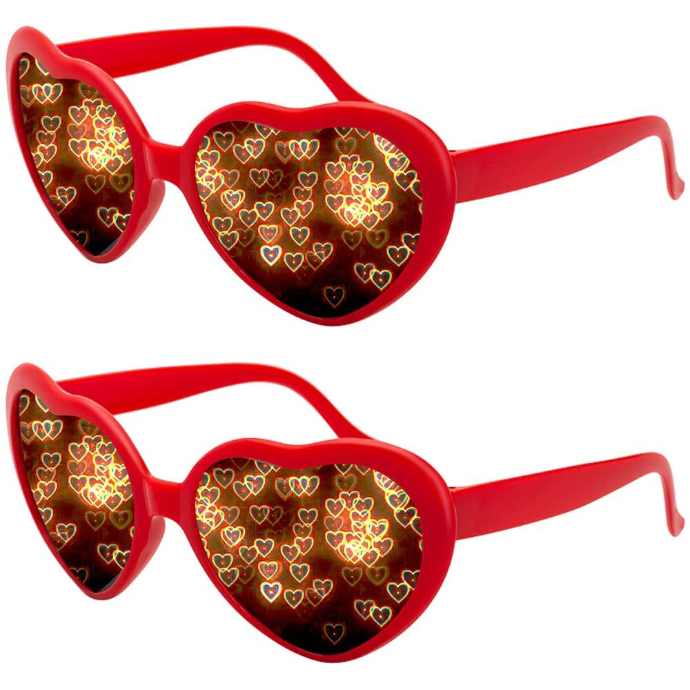 Votange Heart Effect Diffraction Glasses - See Hearts! - Special Effect Rave Party Music Festival Light Changing Eyewear