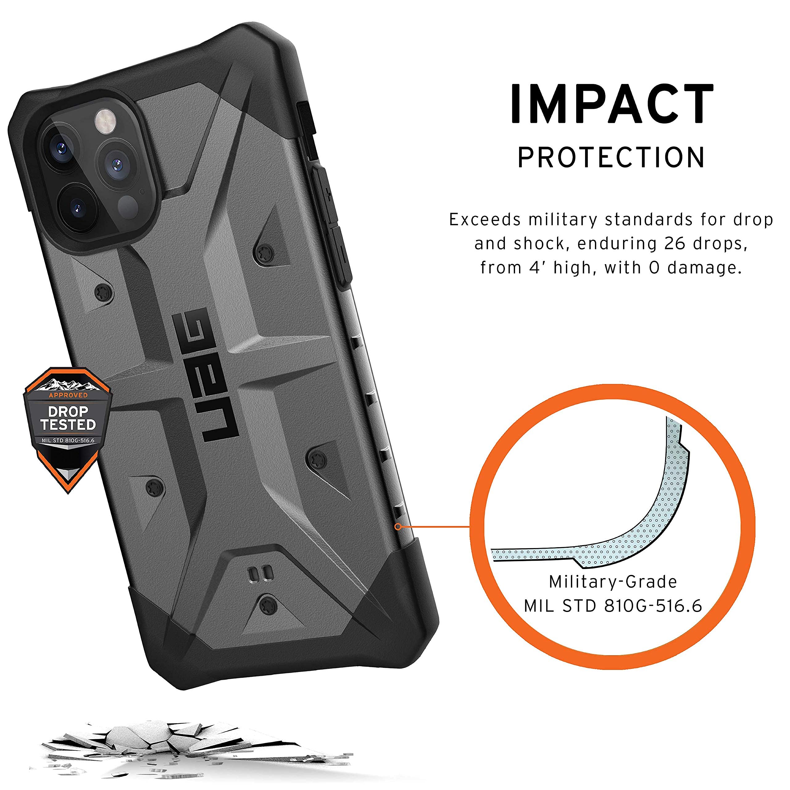URBAN ARMOR GEAR UAG Designed for iPhone 12 Case/iPhone 12 Pro Case [6.1-inch Screen] Rugged Lightweight Slim Shockproof Pathfinder Protective Cover, Silver