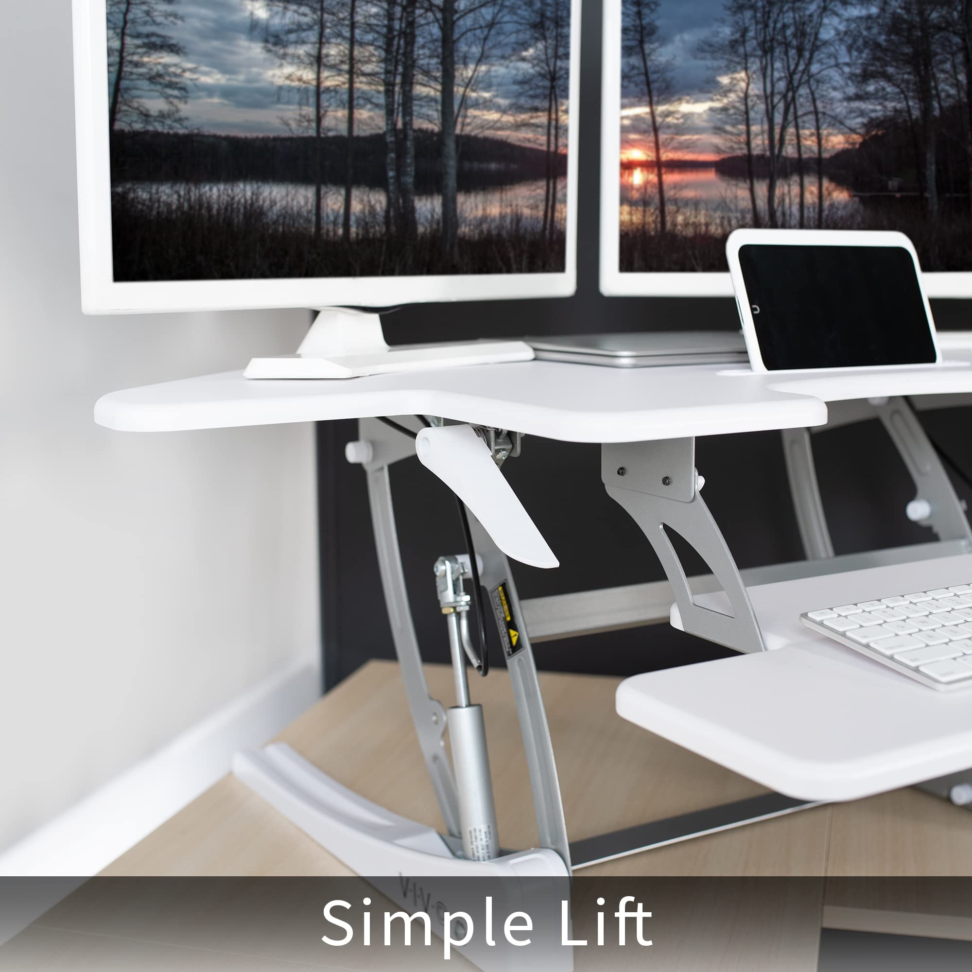 VIVO 43 inch Corner Height Adjustable Cubicle Stand Up Desk Converter, V Series, Quick Sit to Stand Tabletop Dual Monitor Riser Workstation, White, DESK-V000VCW