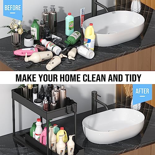 TMWHE Under Sink Storage Rack, Multifunctional Plastic Organizer, Slide-Out Design, 15.5"Lx8.5"Wx11.6"H, Black