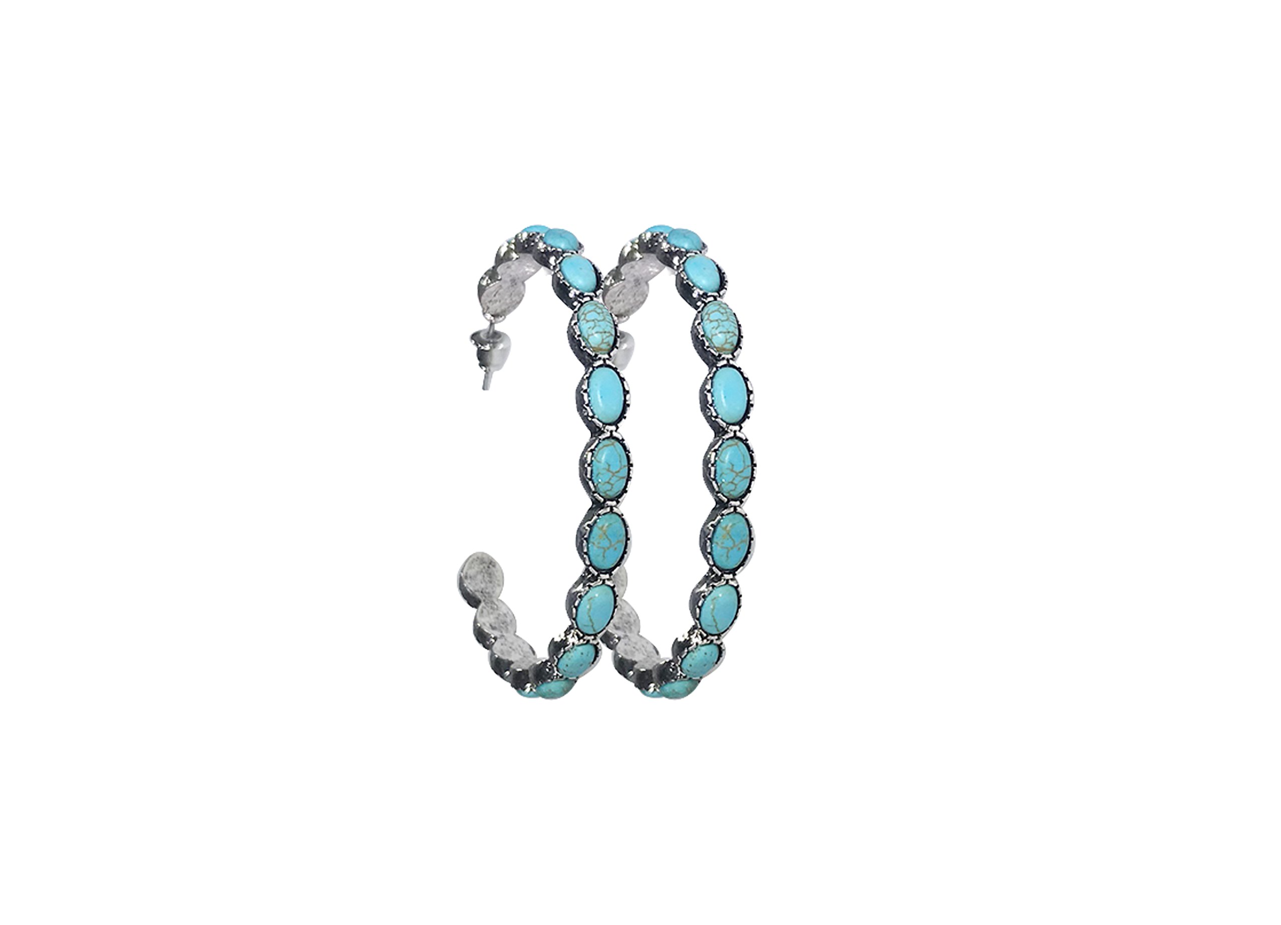 Turquoise Bohemian Metal Hoop Fashion Earring No.195 (Turquoise)
