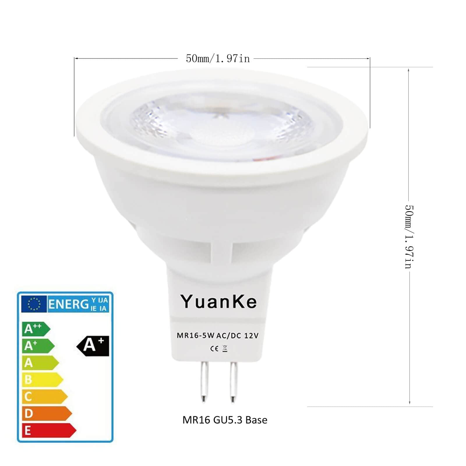 YUAN KE GUANG DIAN 4pack MR16 LED Light Bulbs 5000K Daylight 50W Halogen Bulb Equivalent 30,000 Hour Lifetime 90% Energy Saving 500 Lumens 5W AC/DC 12V 38 Degree GU5.3 Base Non-Dimmable