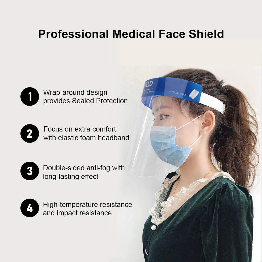 Suimiki 10pcs Transparent Safety Face Shield Reusable Protective Shield Cover Visor Anti-Saliva Double-Sided Anti-fog Dust-proof Windproof Full Face Cover