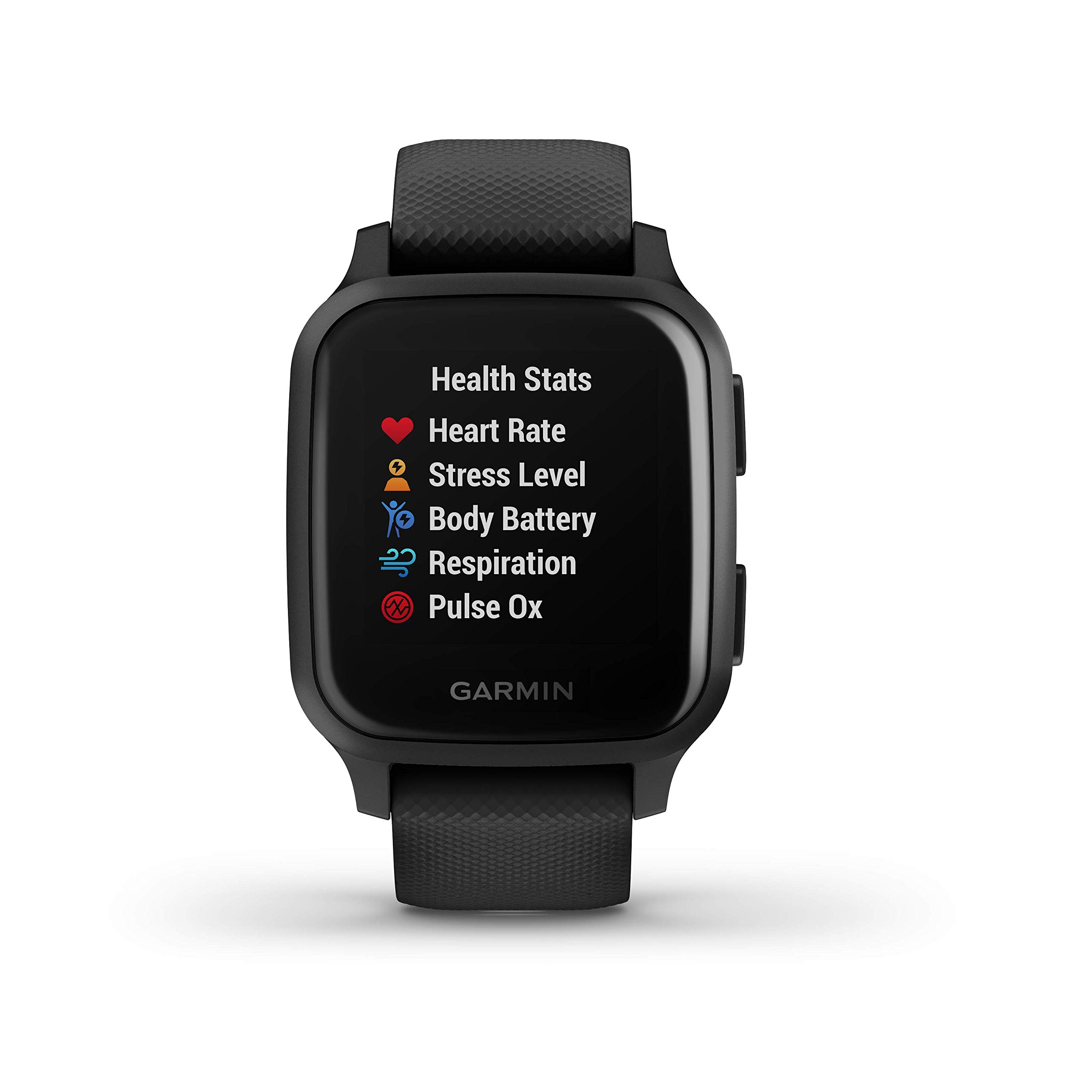 Wearable4U Garmin Venu Sq Music GPS Best Multisport Fitness Smartwatch Black/Slate Black Earbuds with Charging E-Bank Case Bundle