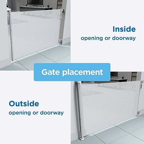 Perma Child Safety Indoor/Outdoor Retractable Baby Gate 33" Tall, Extends to 71" Wide, Gray