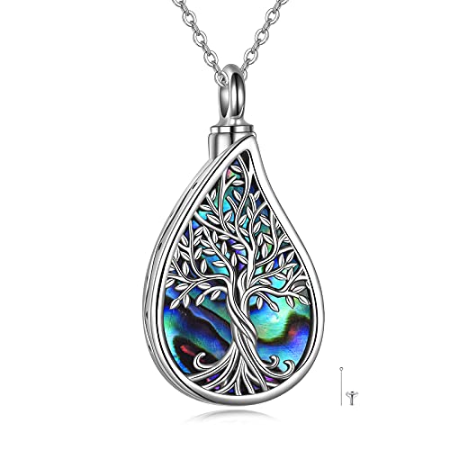 URONE Urn Necklace for Ashes Sterling Silver Teardrop Ashes Necklace Tree of Life Urn Pendant Cremation Jewelry for Ashes for Women Men