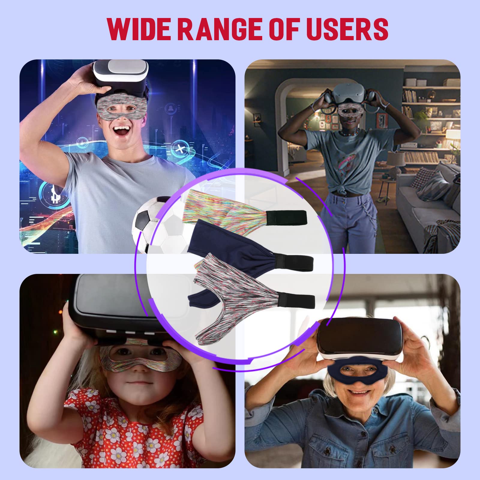 VR Eye Mask Face Cover, SIOGOR Breathable Elastic VR Sweatband Sweat Absorber Headband, VR Masks Sweat Band for Use VR Oculus Quest 2, Home VR Headsets Padding for Use VR Workouts Supernatural (3pcs)