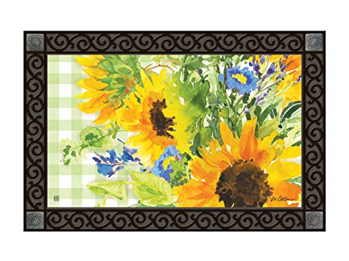 Studio M MatMates Sunflowers on Gingham Decorative Floor Mat Indoor or Outdoor Doormat with Eco-Friendly Recycled Rubber Backing, 18 x 30 Inches