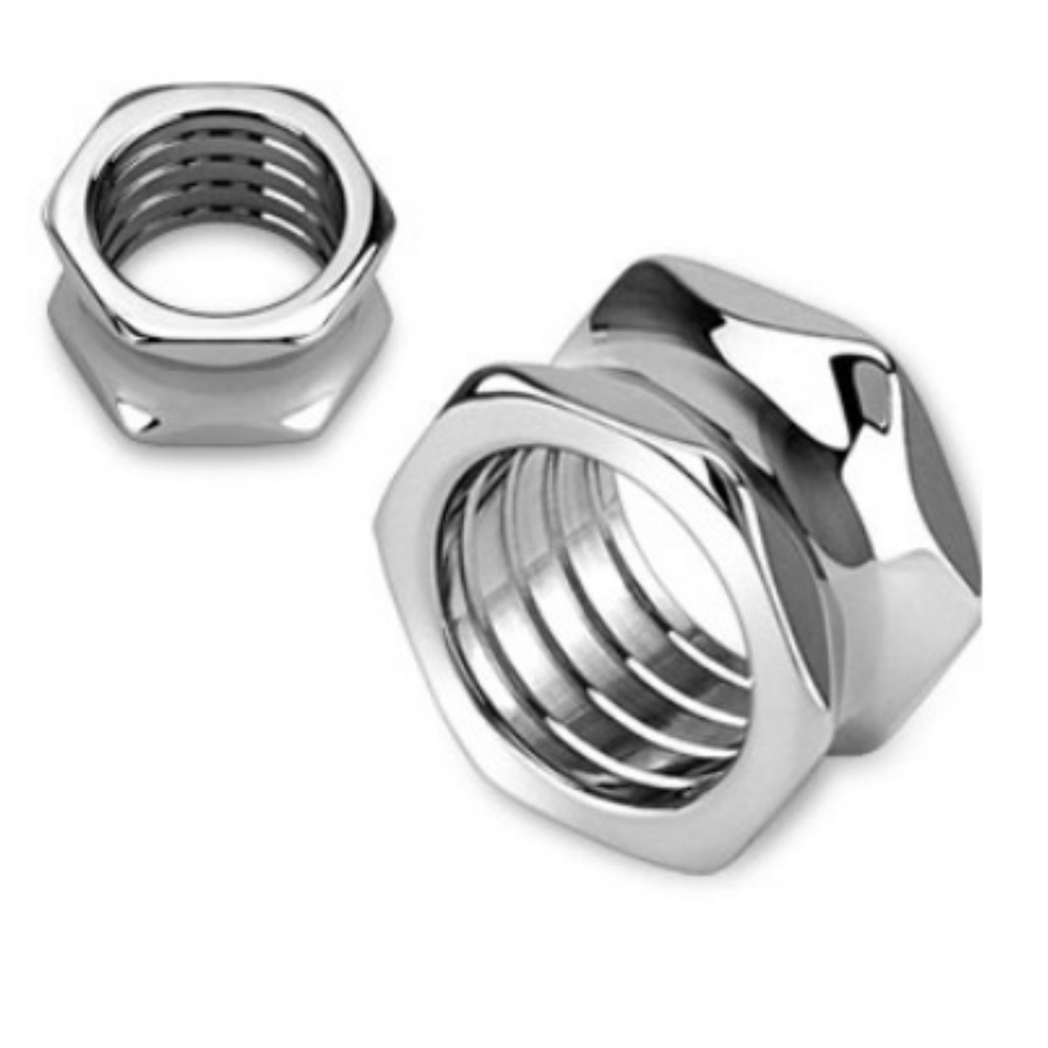 Pair (2) Stainless Steel Hexagon Shape Ear Plugs Hollow Tunnels Screw Look Double Flared Gauges- 00G 10MM