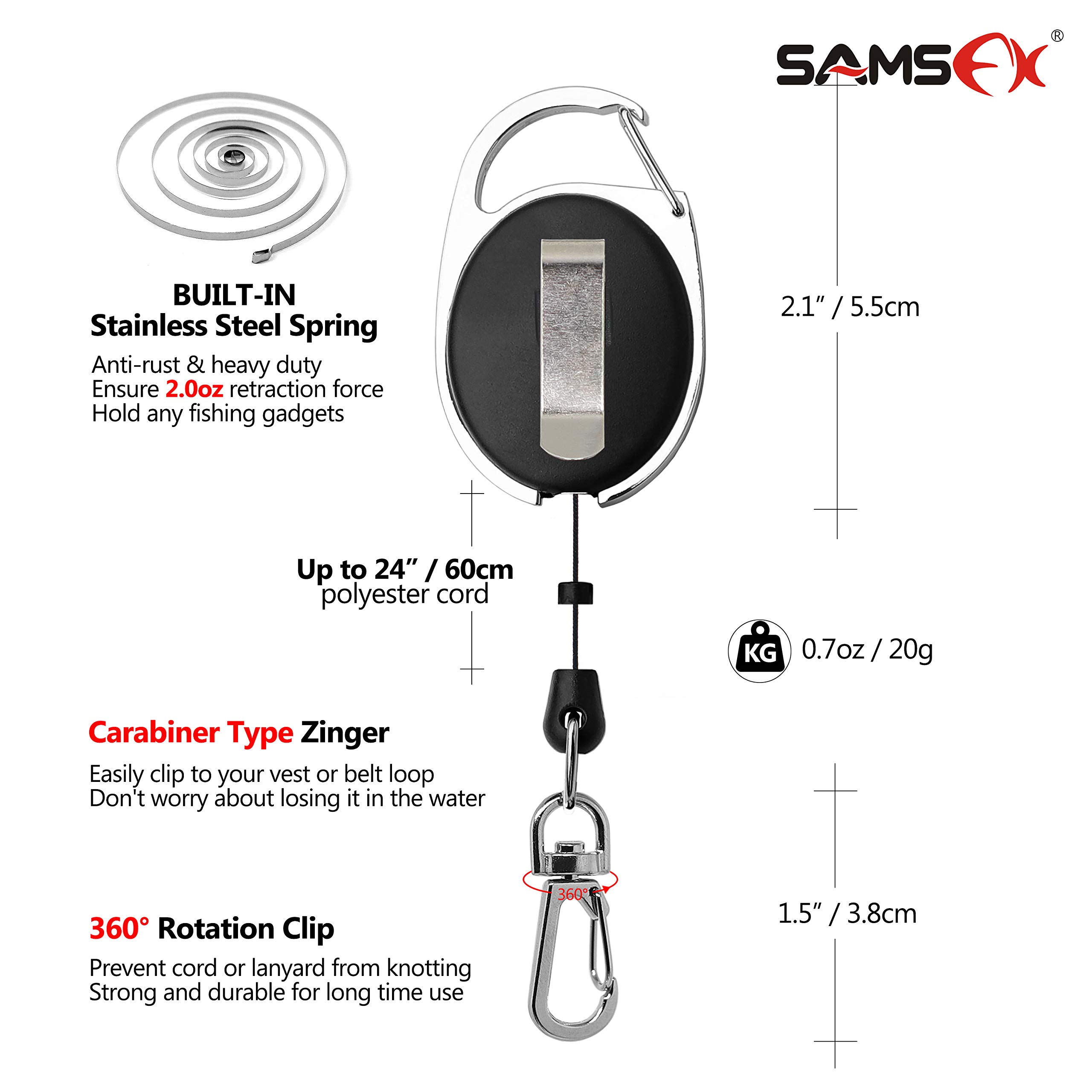 SAMSFX Fly Fishing Zinger Retractor for Gear Tools Holder (Clip on Back Retractor with Swivel Clips)