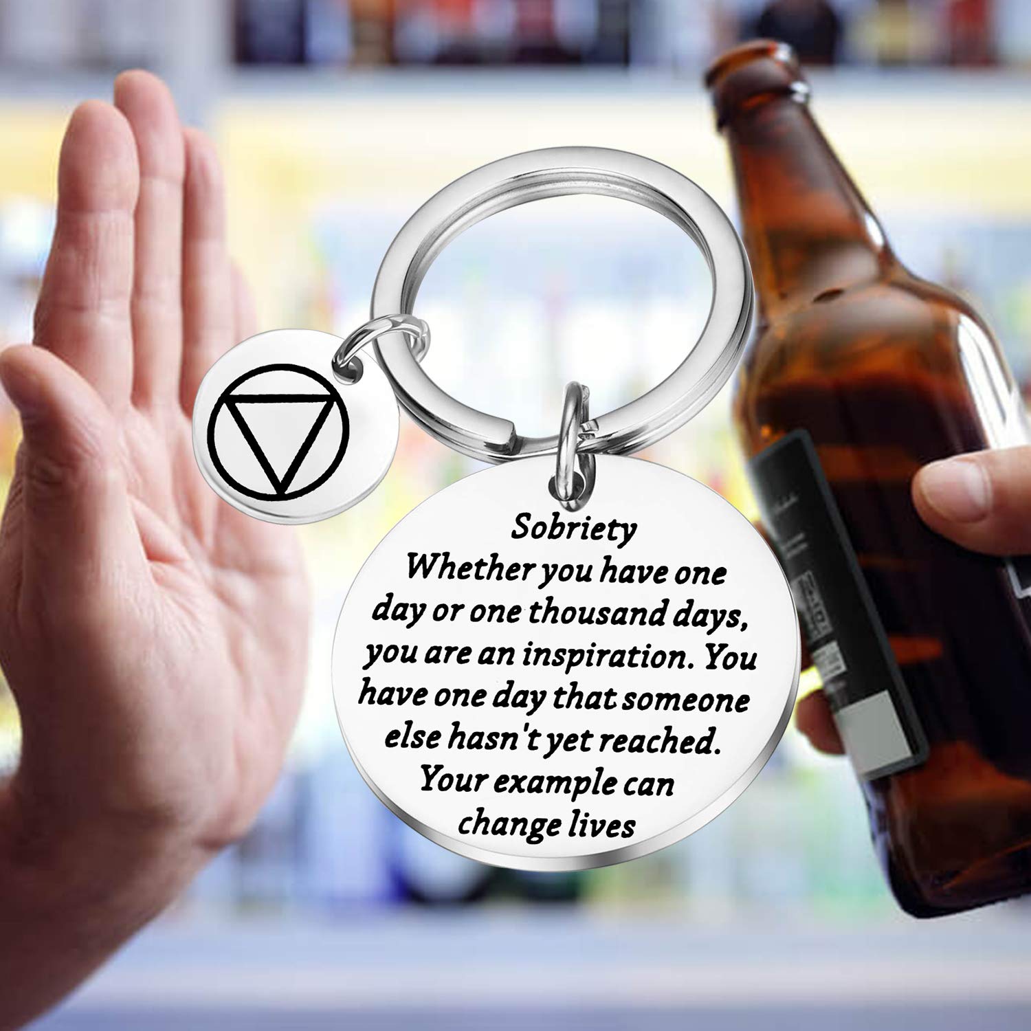 PLITI Sobriety Gift Addiction Recovery Gift Sober Gift Recovery AA Alcoholics Anonymous Birthday Gifts AA NA Gift Sobriety Keychain (Sobriety change lives)