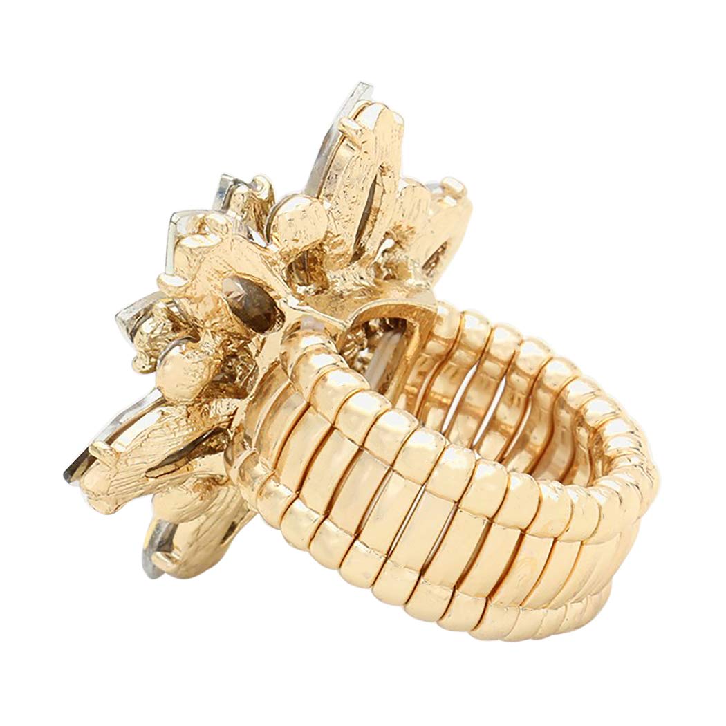 Rosemarie Collections Women's Dazzling Crystal Rhinestone Flower Stretch Band Cocktail Ring, 6.5 (Black Gold Tone)