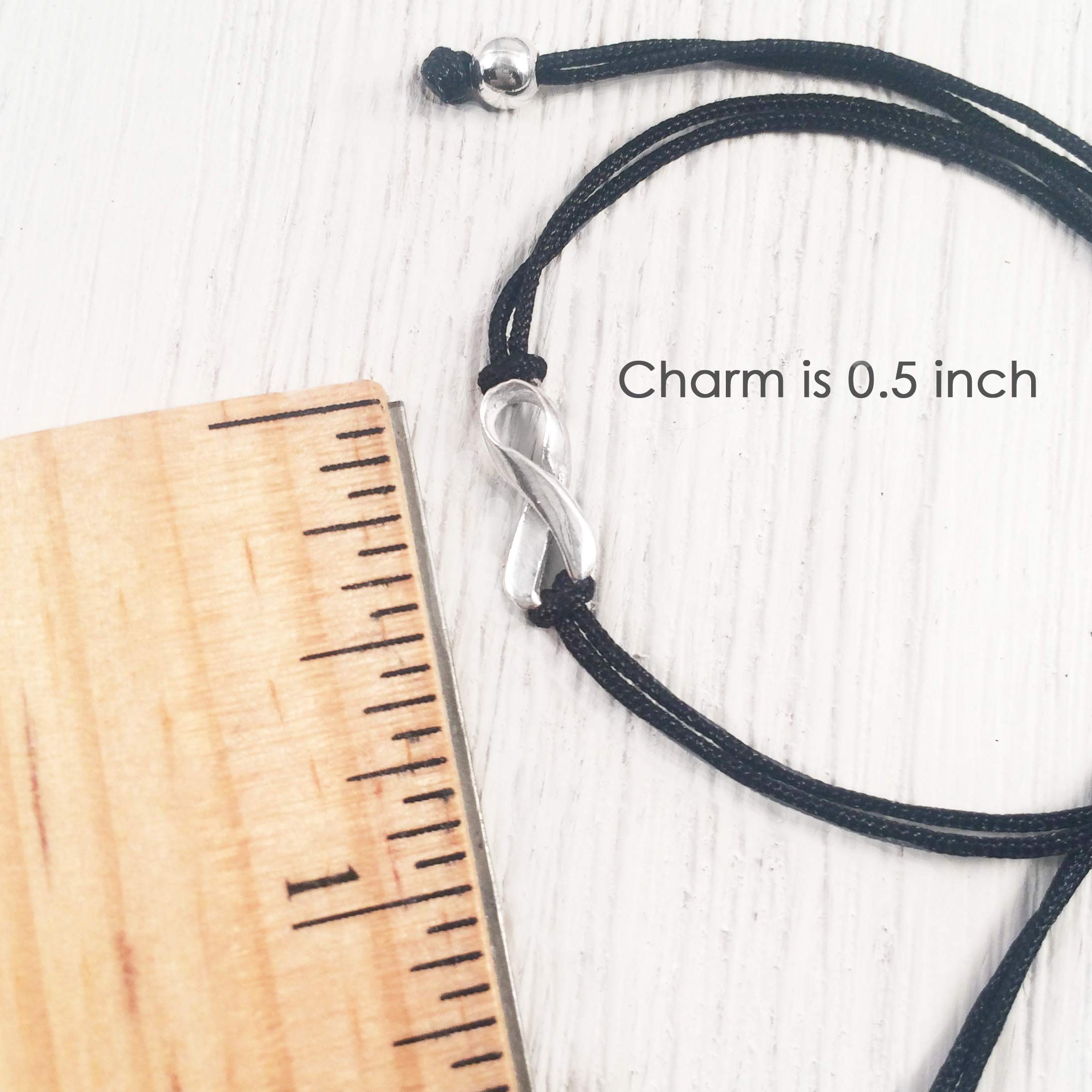 Red Thread Womens Friendship Support Bracelet, Blood Cancer Awareness Month, Small Sterling Silver Ribbon Shaped Charm. Adjustable