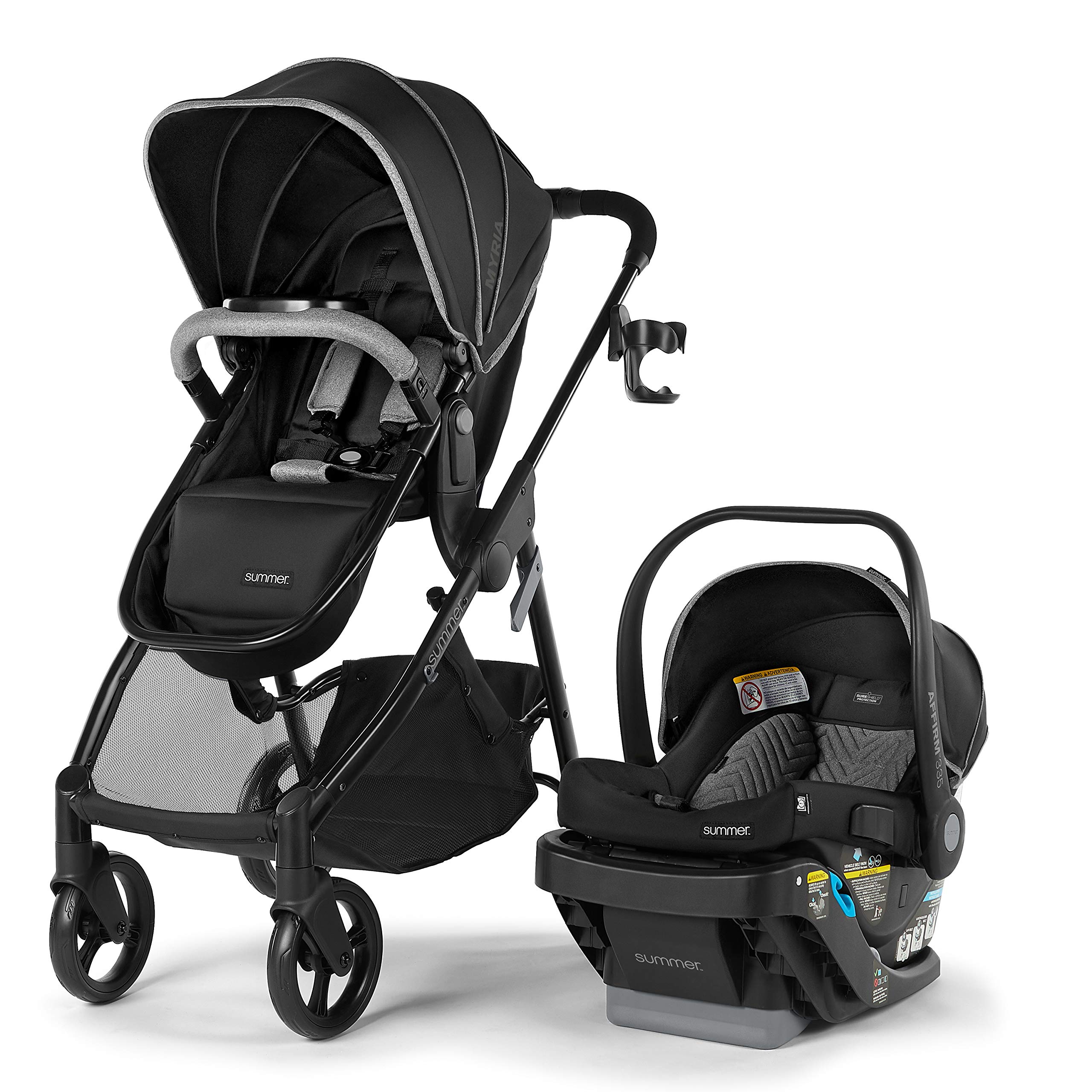Summer Myria Modular Travel System with The Affirm 335 Rear-Facing Infant Car Seat, Onyx Black – Convenient Stroller and Car Seat with Advanced Safety Feature