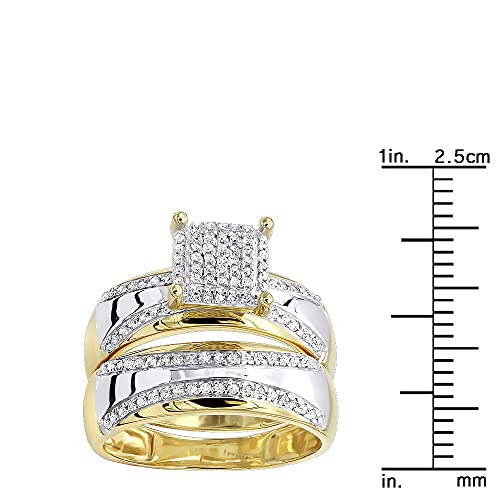 Two Tone 14K Rose Gold Plated 925 Wedding Band & Engagement Trio Ring Set 1.00CTW Round D/VVS1 Diamonds In Square Bridal Set427
