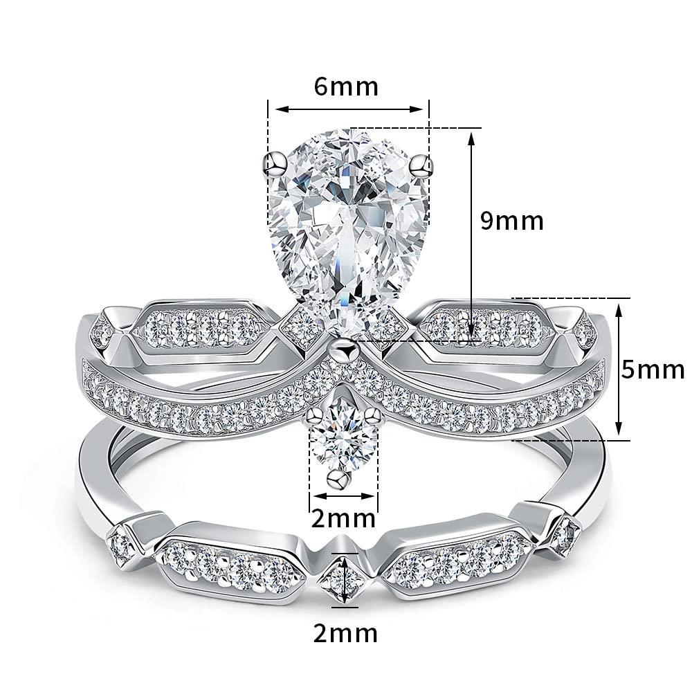 SUPRAONE 925 Sterling Silver Bridal Sets Engagement Rings for Women Cubic Zirconia Wedding Promise Rings for Bride Size 5-11