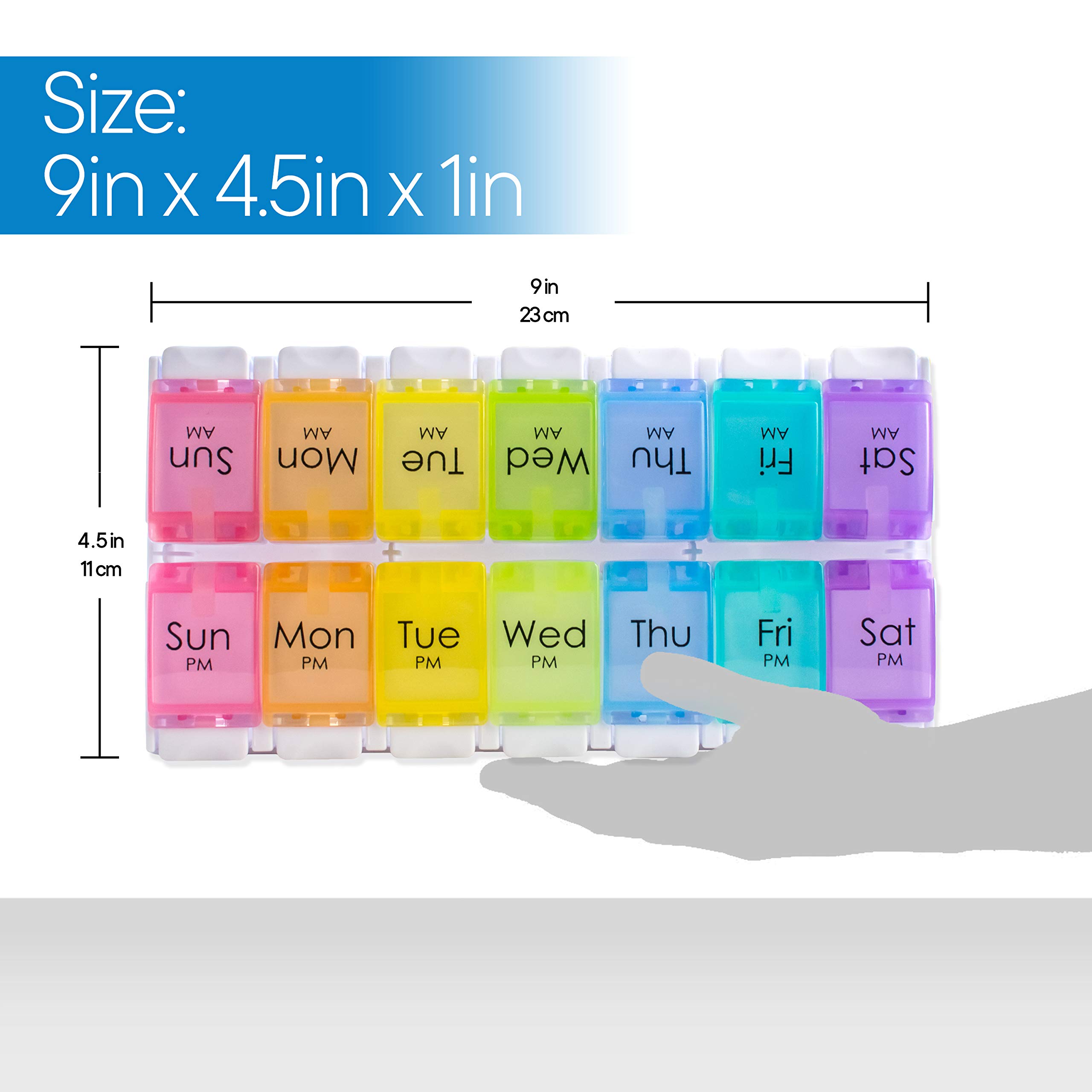 RMS Weekly and Daily Pill Organizer - 7 Day Pill Planner, Dispenser Case for Medication, Vitamin Supplements with Easy Press Open Design and Large Capacity (Twice Per Day)
