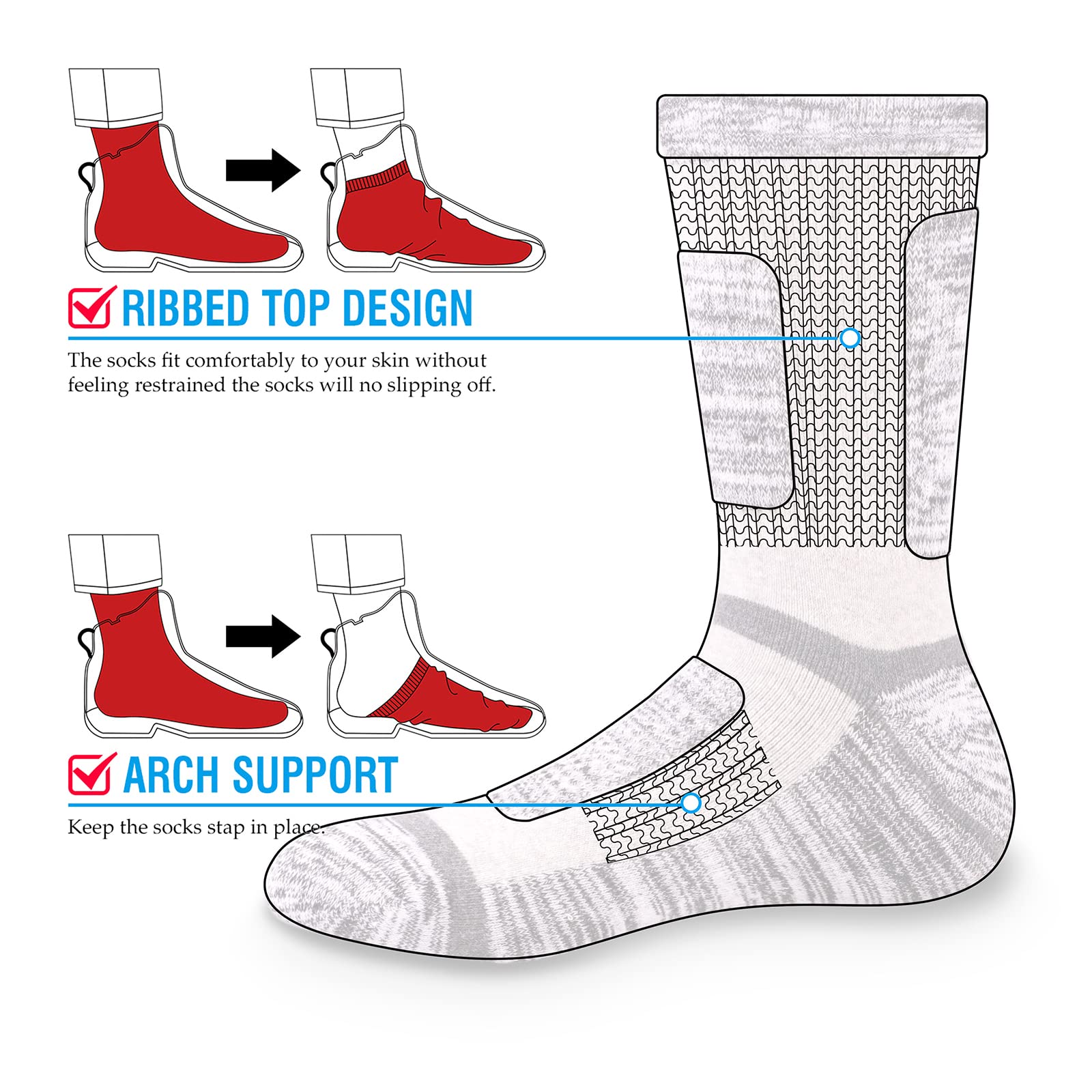 YUEDGE Mens Training Athletic Socks Moisture Wicking Comfort Padded Work Socks Cushioned Crew Socks for Men Size 6-9, 5 Pairs