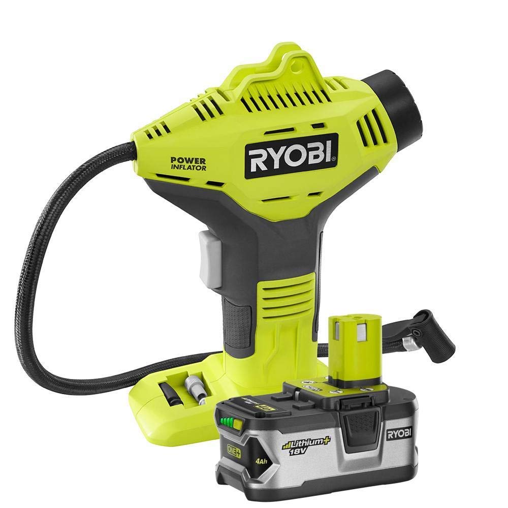 RYOBI P737 18-Volt ONE+ Cordless Power Inflator with P108 18-Volt ONE+ Lithium-Ion 4.0 Ah Lithium+ High Capacity Battery