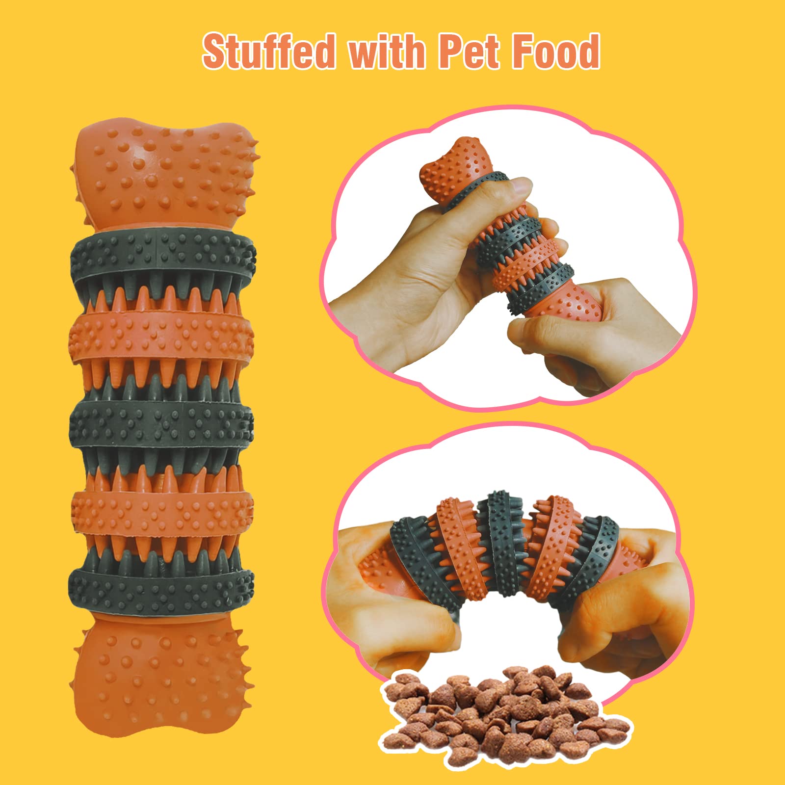 Qufusaty Dog Chew Toys for Aggressive Chewers, Natural Rubber Long-Lasting Tough Bone Dog Toy for Small & Medium Breed,Orange