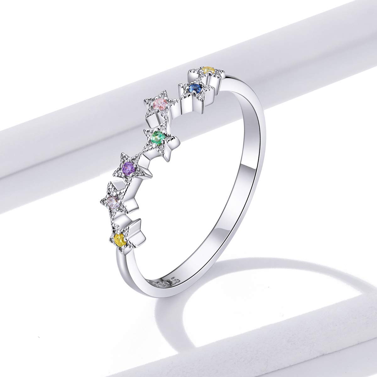 Presentski Star Ring 925 Sterling Silver-Color CZ Dainty Rings for Women
