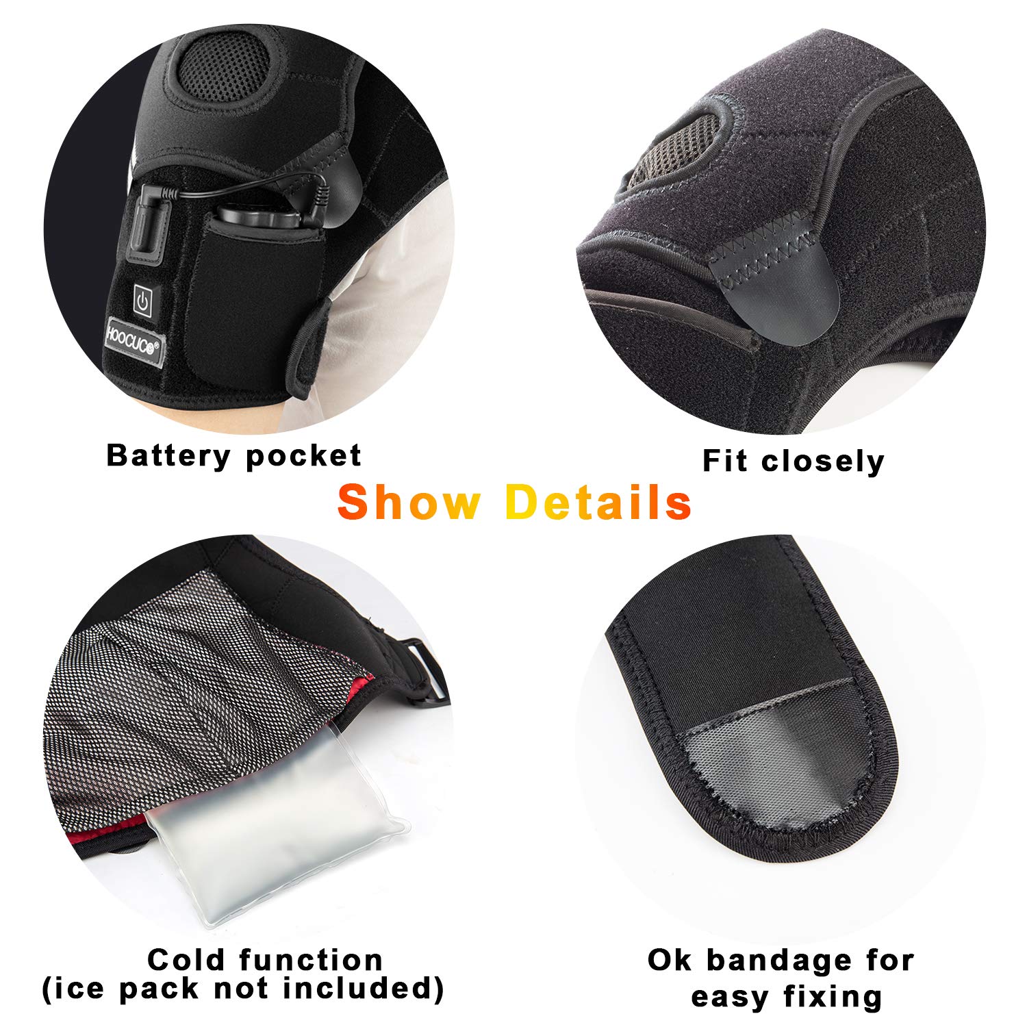 Shoulder Wrap Brace Heating Pad Portable Adjustable Electric 3 Heat Settings Support Hot Therapy Pain Relief Stiff Soreness,Frozen Shoulder, Bursitis, Tendonitis Rotator Cuff AC Joint