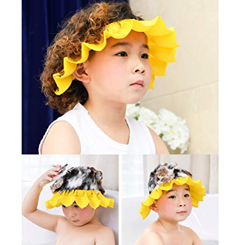 SUMAJU Baby Shower Cap, Waterproof Silicone Shower Cap Adjustable Shampoo Shower Cap Hat for Toddler Children (Yellow)