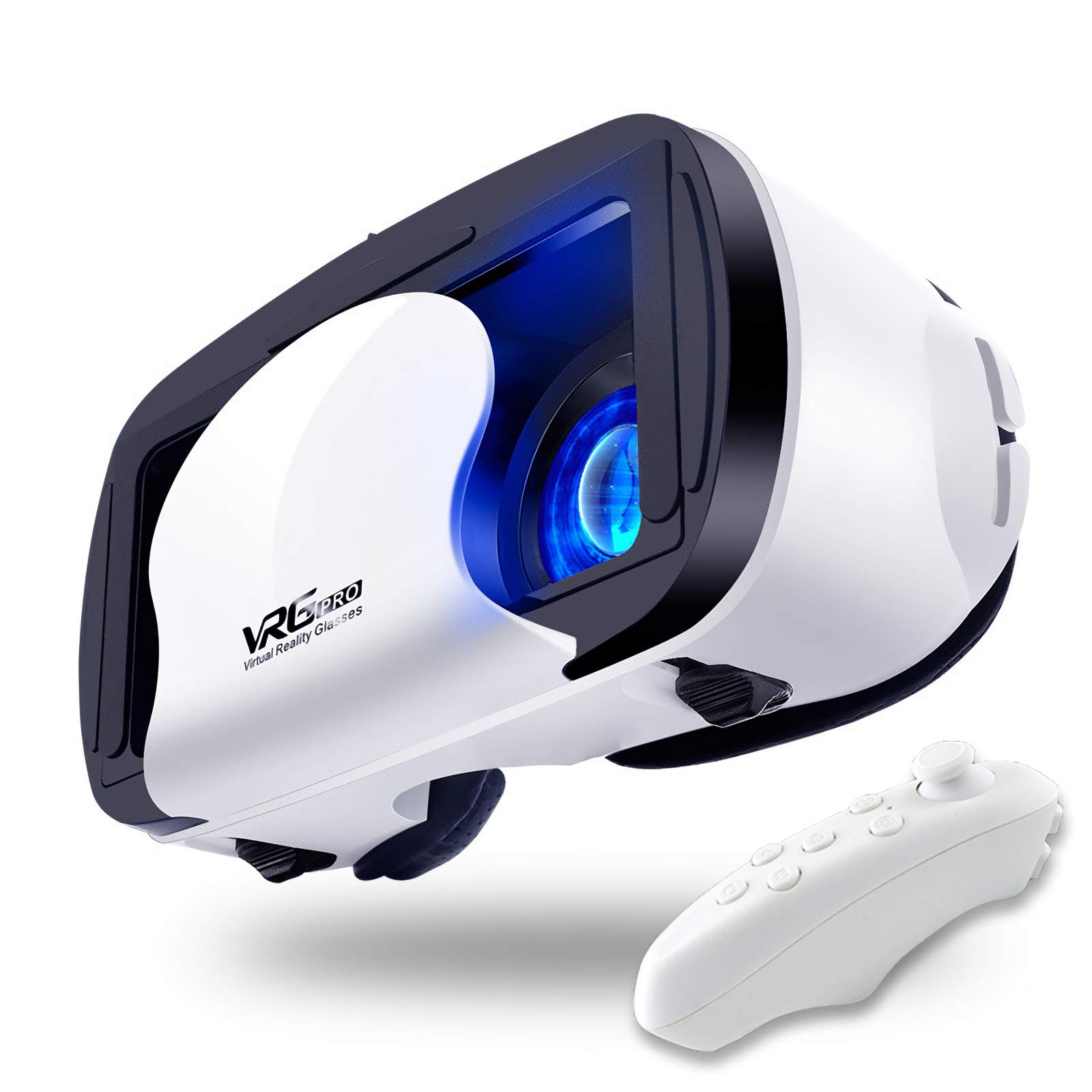 VR Headset with Controller Adjustable 3D VR Glasses Virtual Reality Headset HD Blu-ray Eye Protected Support 5~7 Inch for Phone/Android