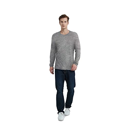 YUERD M&W Merino Wool Long Sleeve Crew Base Layer Mens 100% Merino Wool Active Thermal Underwear Shirts for Men Midweight Grey Marl